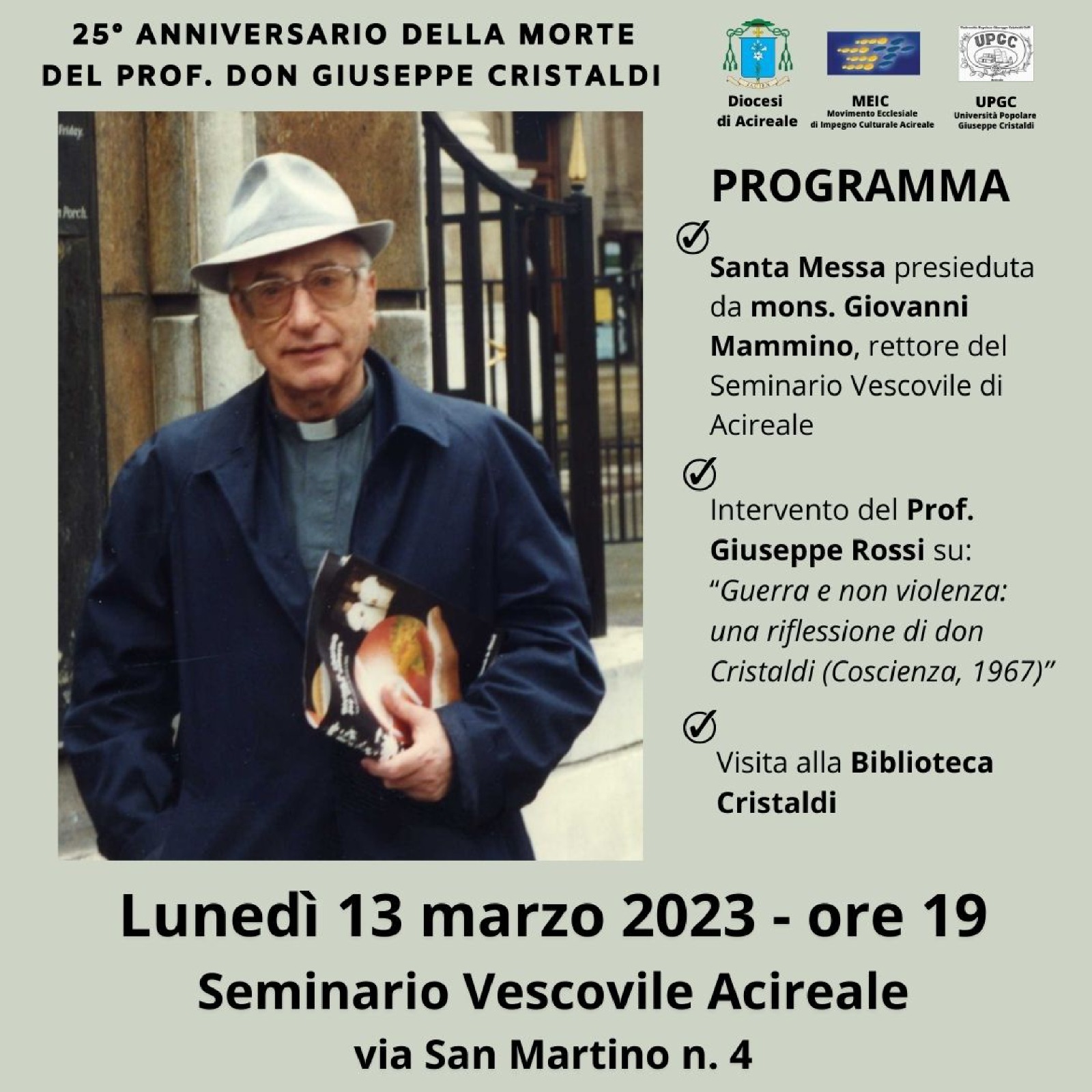 13 MARZO. 25 ANNI DELLA MORTE DEL PROF DON CRISTALDI - Diocesi di Acireale